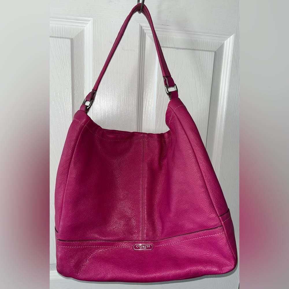 Coach Hot Pink Pebbled Leather Hobo Bag - Gem